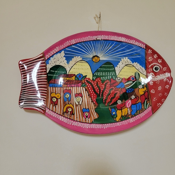 MEXICANA | Art | Mexicana Vintage Hand Painted Terra Cotta Hanging Fish ...